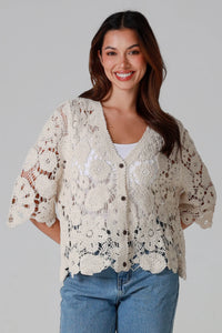 Heather Crochet Cardi - Natural – Bliss & Beyond